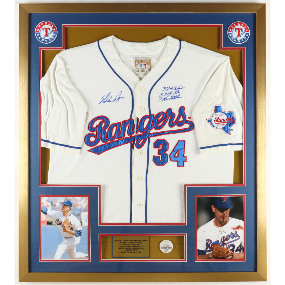 Nolan Ryan Signed Custom Framed Jersey Display Inscribed "324 Wins ...