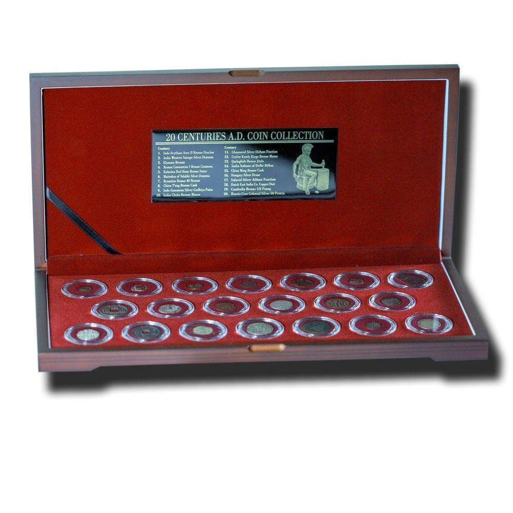 Set of (20) "20 Coins from 20 Centuries" Coins with Wood Display Box ...