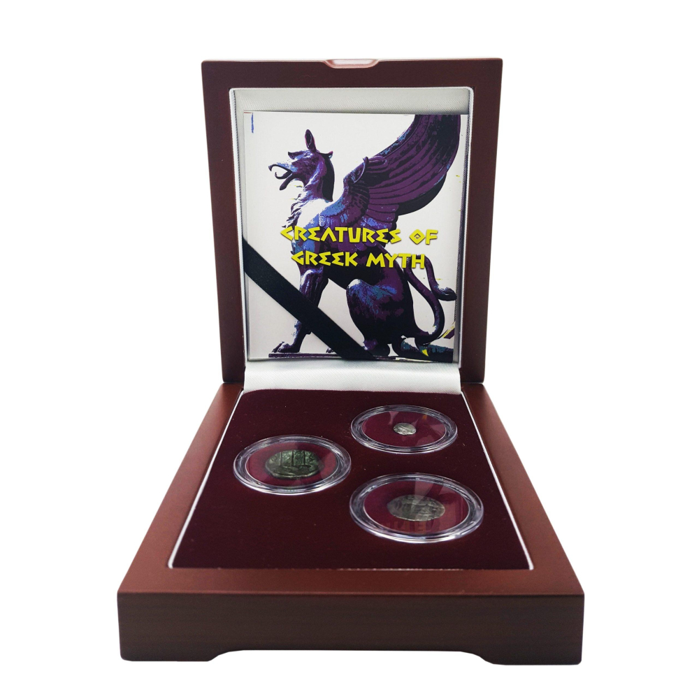 Set of (3) Creatures of Greek Myth Coin Set with Deluxe Wooden Display ...