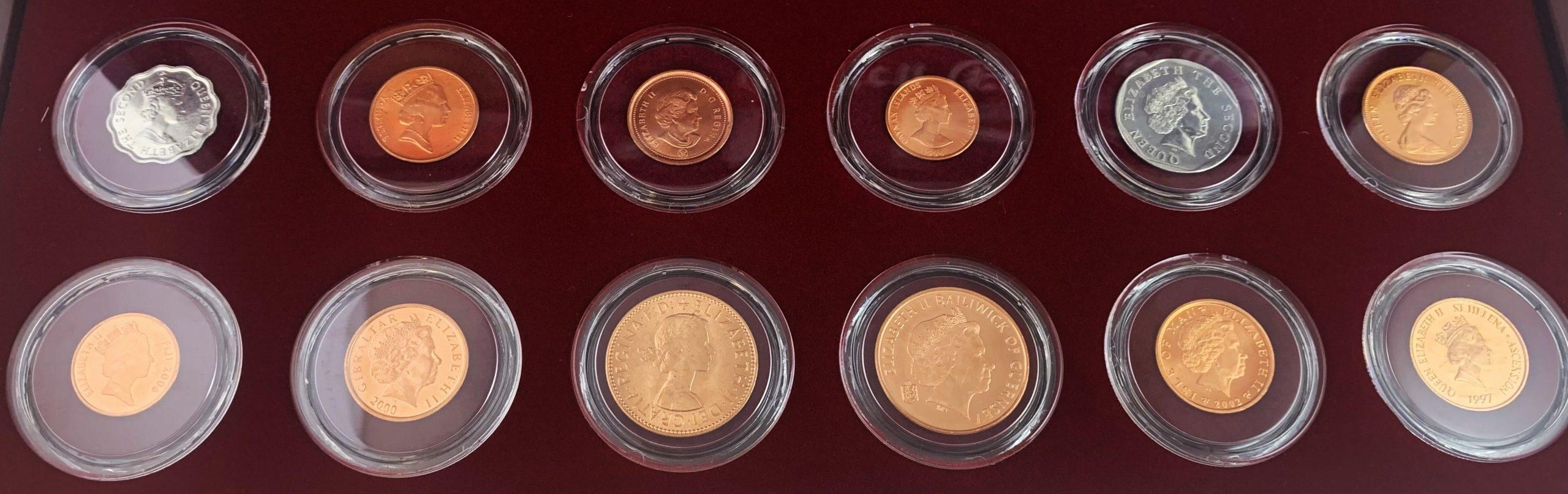 Queen Elizabeth II Set of (12) Portrait Coins with Wooden Display Box ...