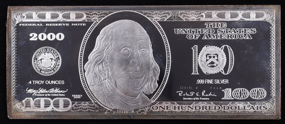 2000 "One Hundred Dollar" 100$ Quarter Pound Silver .999 Fine Silver ...