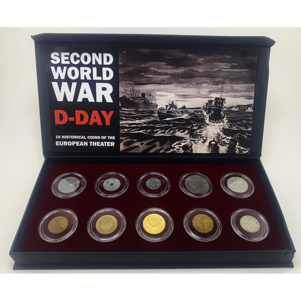 "Second World War: D-Day" Set of (10) Historical Coins with Deluxe Wooden Display Box | Pristine ...