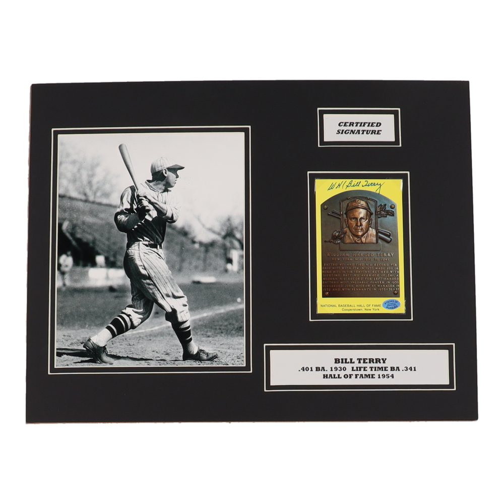 W. H. "Bill" Terry Signed Custom Matted Hall of Fame Plaque Postcard ...
