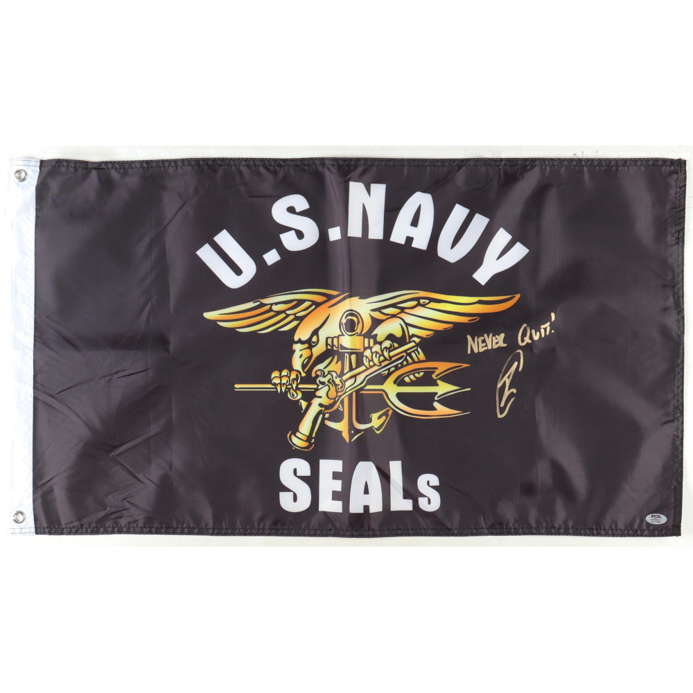 Robert O'Neill Signed "U.S. Navy Seals" Flag Inscribed "Never Quit ...