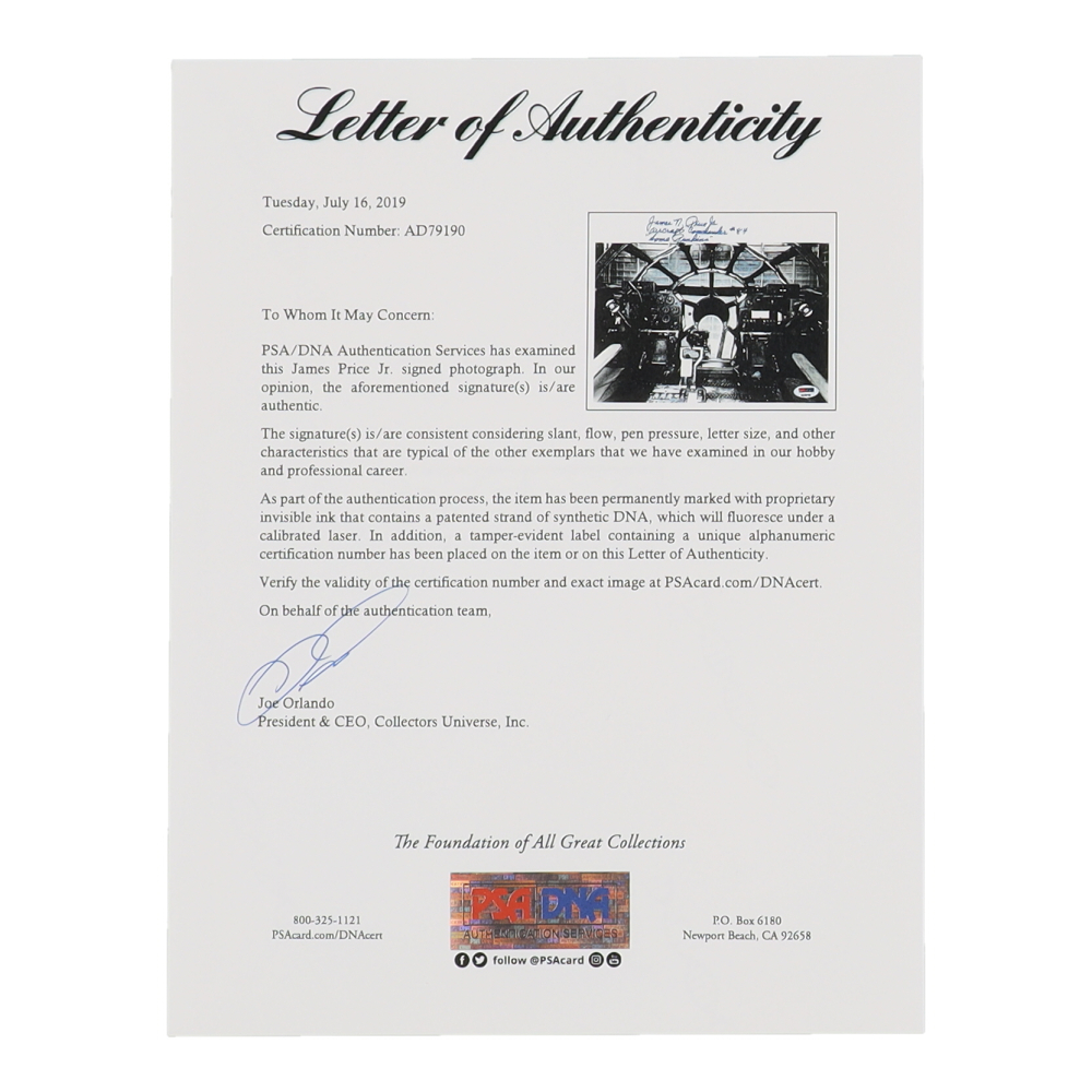 James N. Price Jr. Signed World War II 8x10 Photo Inscribed "Aircraft ...