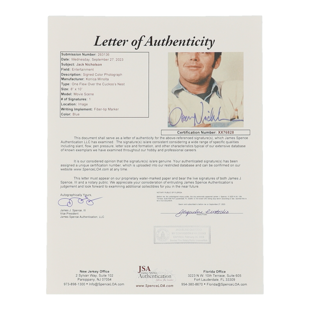 Jack Nicholson Signed 8x10 Photo (JSA) | Pristine Auction