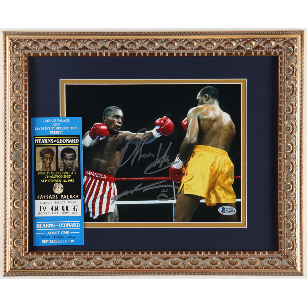 Sugar Ray Leonard & Thomas Hearns Signed Custom Framed Photo with ...