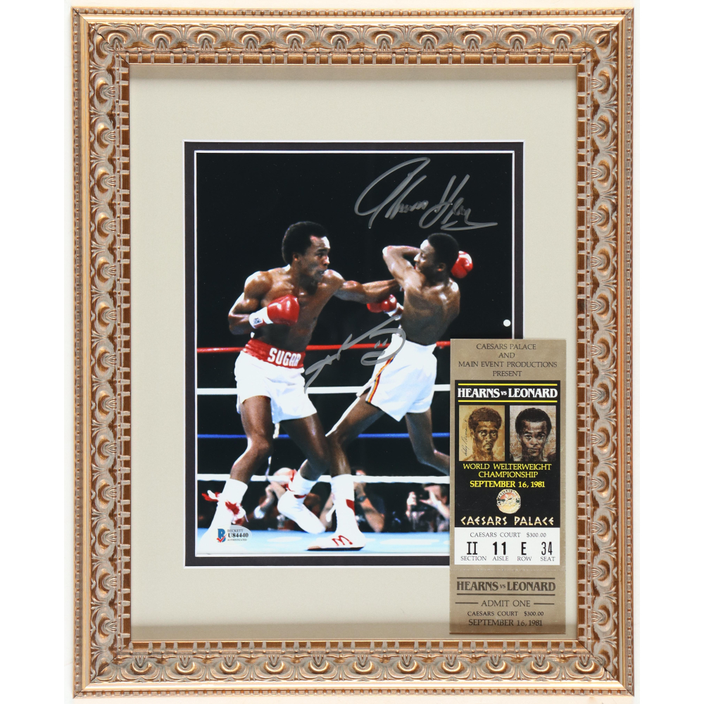 Sugar Ray Leonard & Thomas Hearns Signed Custom Framed Photo with ...