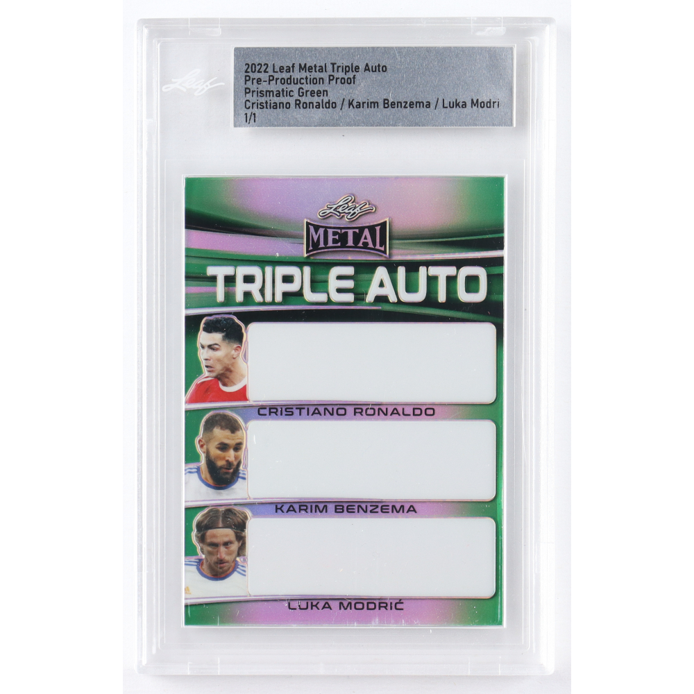 Cristiano Ronaldo / Karim Benzema / Luka Modric 2022 Leaf Metal Triple ...