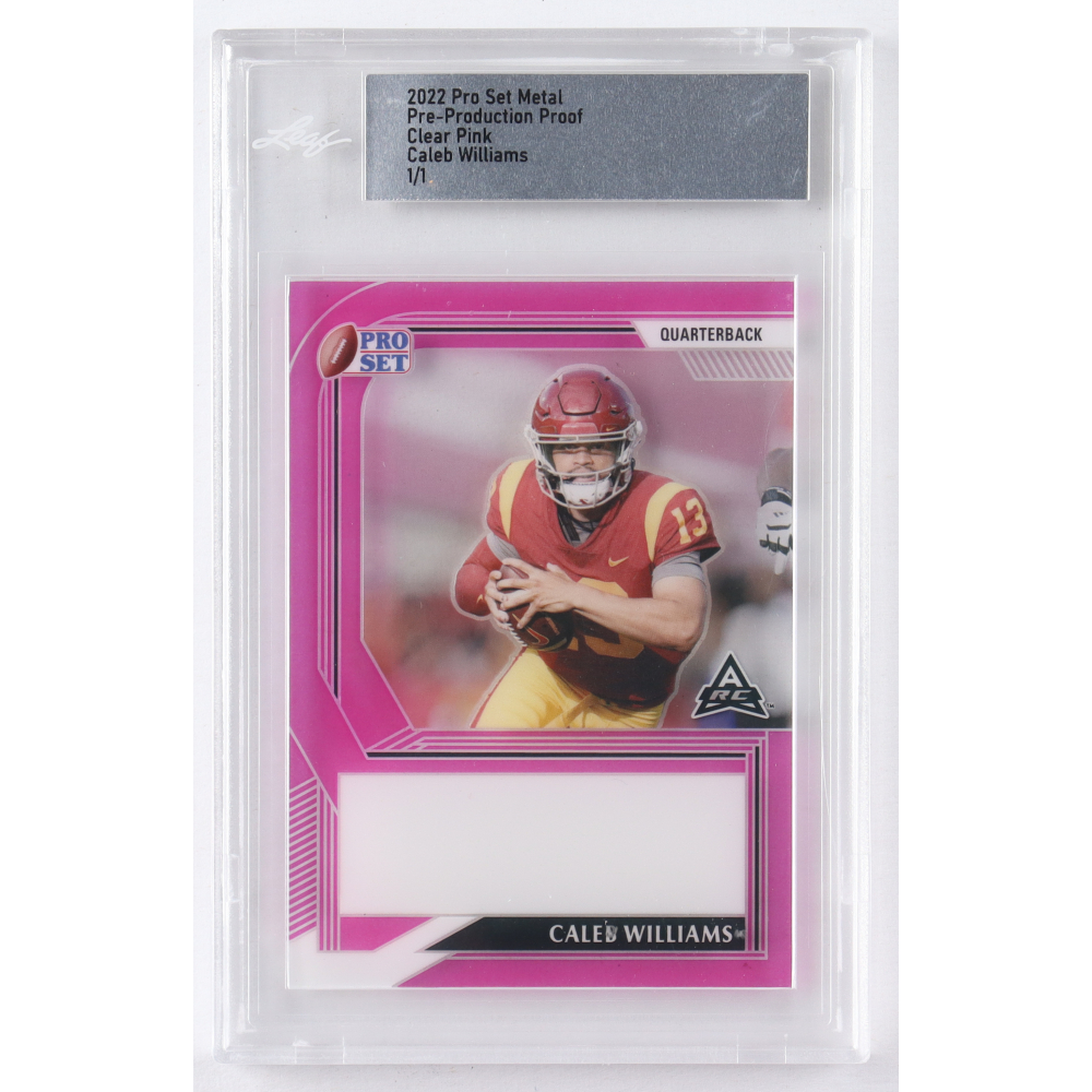 Caleb Williams 2022 Pro Set Metal Pre-Production Proof Clear Pink RC #1 ...