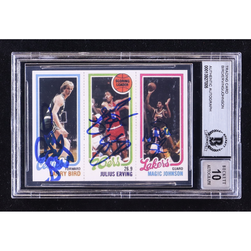 Larry Bird, Julius Erving & Magic Johnson Signed Custom Trading Card ...