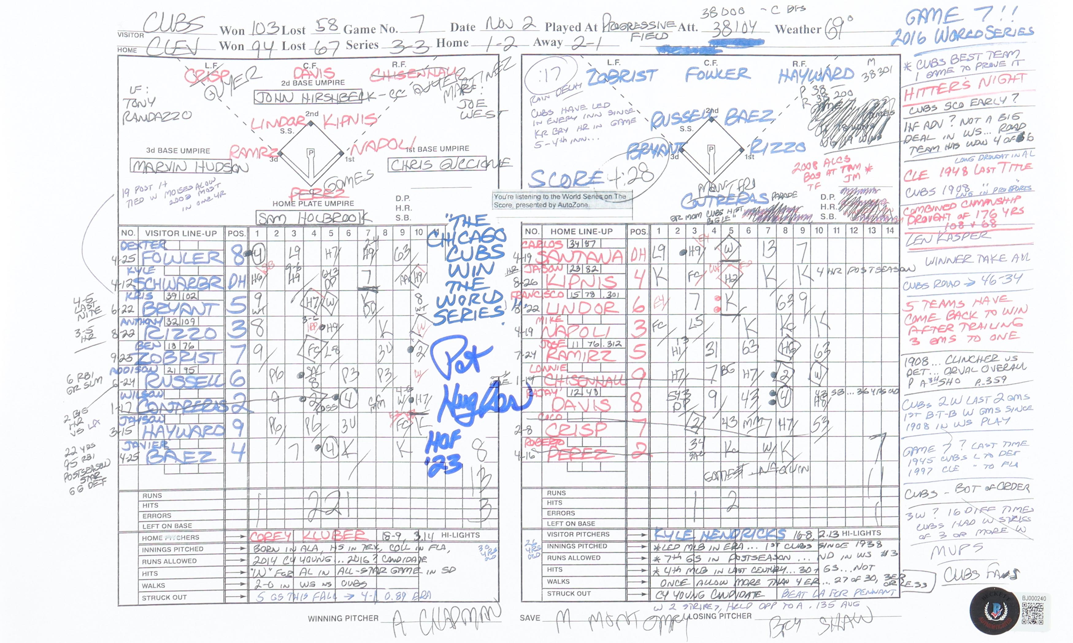 Pat Hughes Signed Cubs Scoresheet Inscribed "HOF '23" (Beckett ...