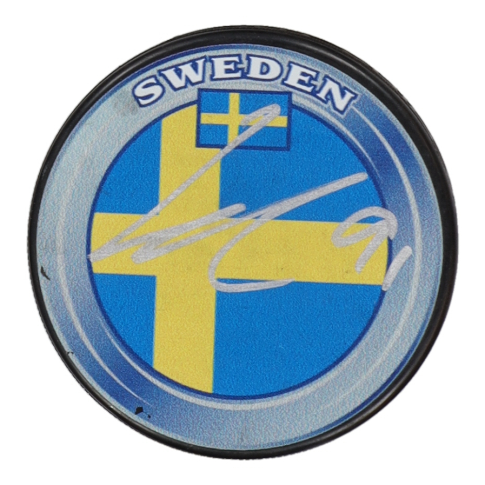 Leo Carlsson Signed Sweden National Team Logo Hockey Puck (JSA ...