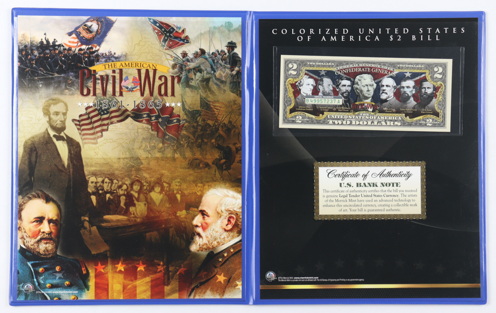 Civil War 1861 - 1865 Genuine Legal Tender Colorized U.S. $2.00 Two ...