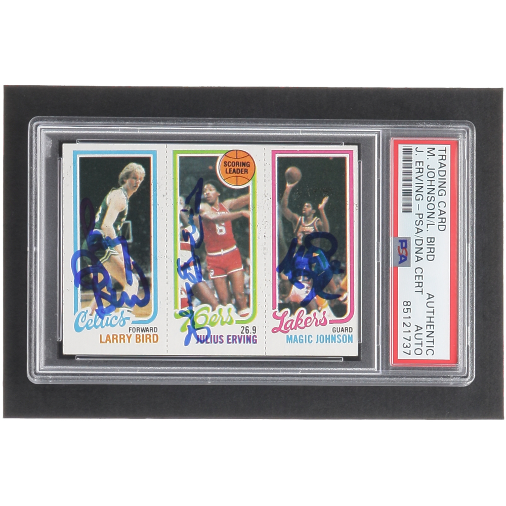 Larry Bird, Julius Erving & Magic Johnson Signed 1980-81 Topps #6 RC (PSA) | Pristine Auction