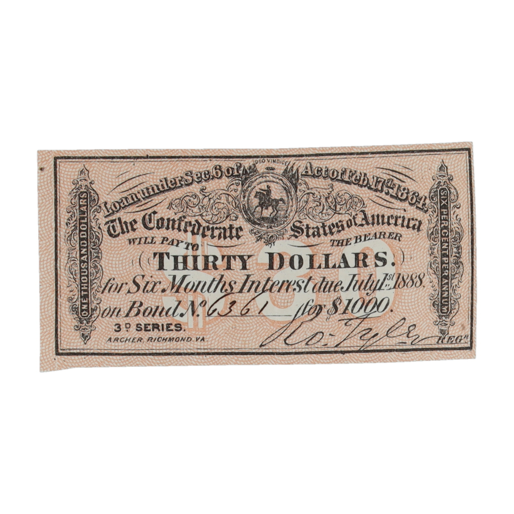 1864 $30 Thirty Dollars Confederate States of America Richmond CSA Bank ...