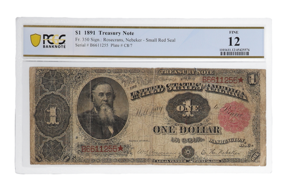 1891 $1 One Dollar Treasury Note (PCGS Fine12) | Pristine Auction
