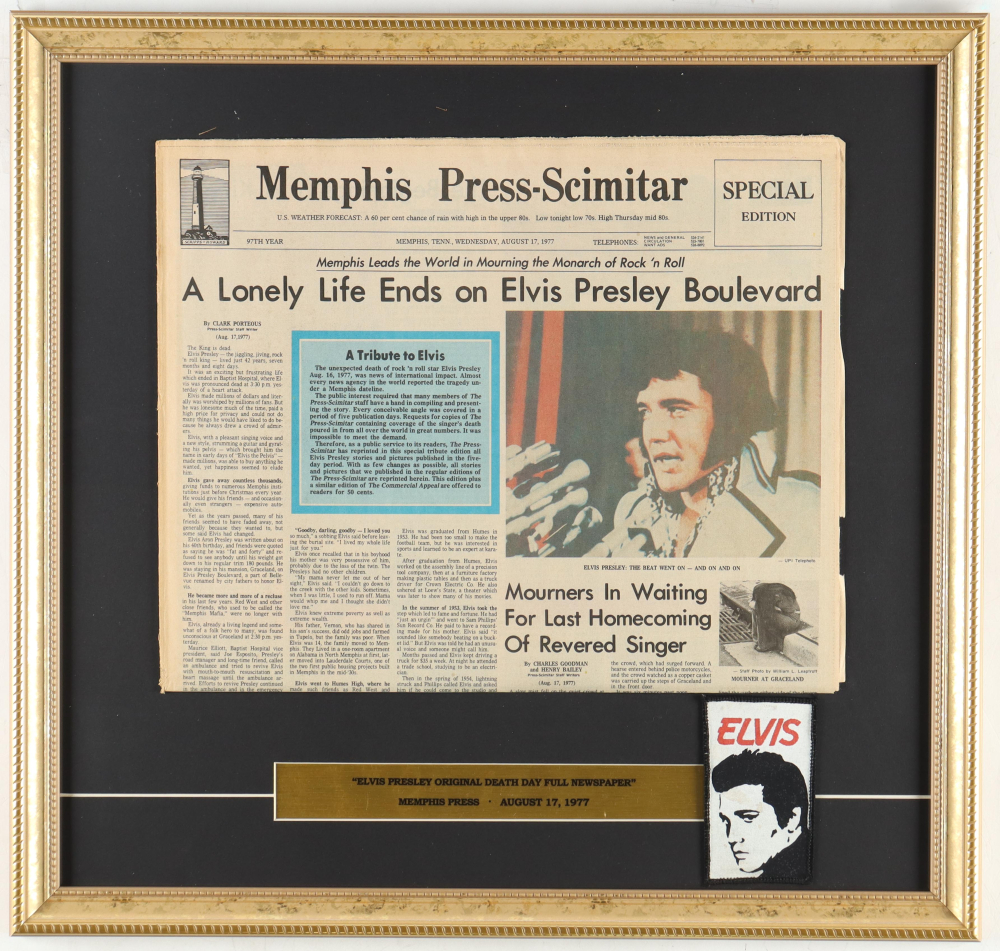 Elvis Presley 1977 "Memphis Press-Scimitar" Custom Framed Newspaper ...