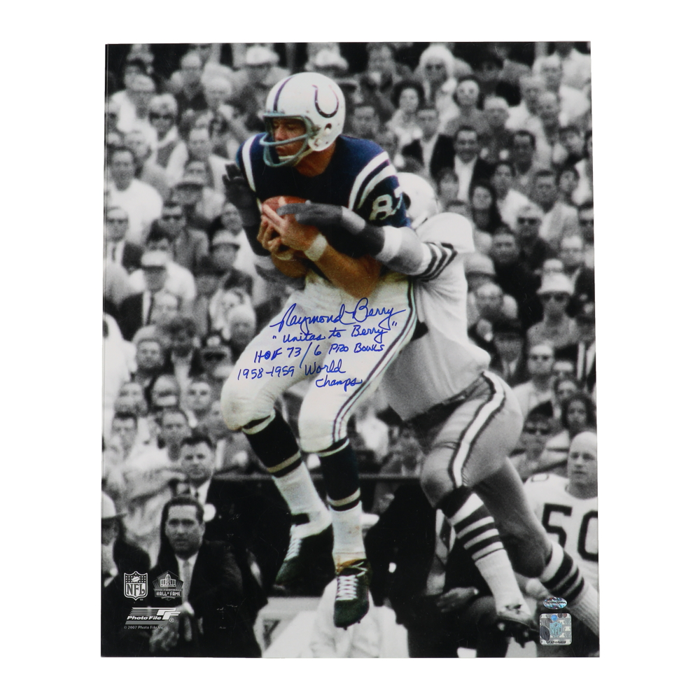 Raymond Berry Signed Colts 16x20 Photo with Multiple Inscriptions ...