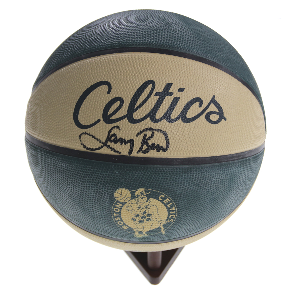 Larry Bird Signed Celtics Logo Basketball With Cherry Wood Display Stand (PSA) | Pristine Auction