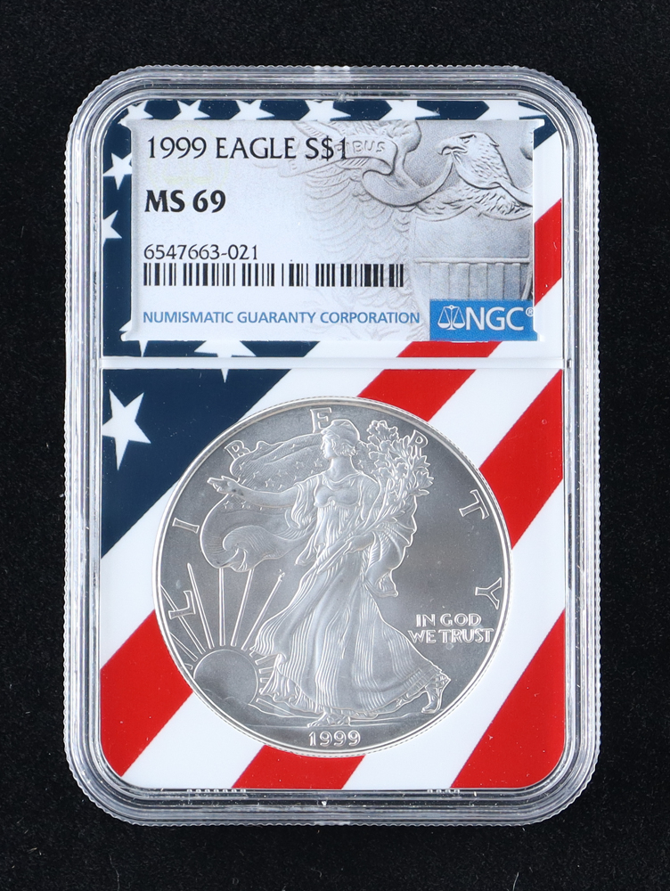1999 American Silver Eagle - American Flag Core (NGC MS69) | Pristine ...