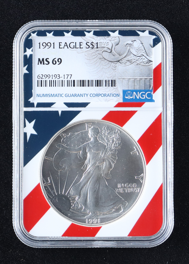 1988 American Silver Eagle - American Flag Core (NGC MS69) | Pristine ...