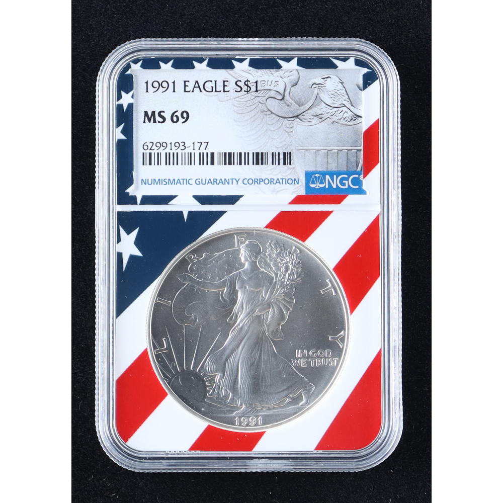 1988 American Silver Eagle - American Flag Core (NGC MS69) | Pristine ...