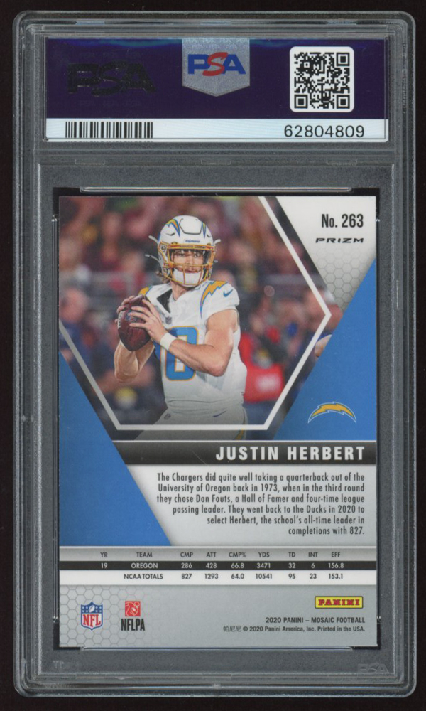 Justin Herbert 2020 Panini Mosaic Mosaic Camo Pink #263 DEB RC (PSA 10 ...