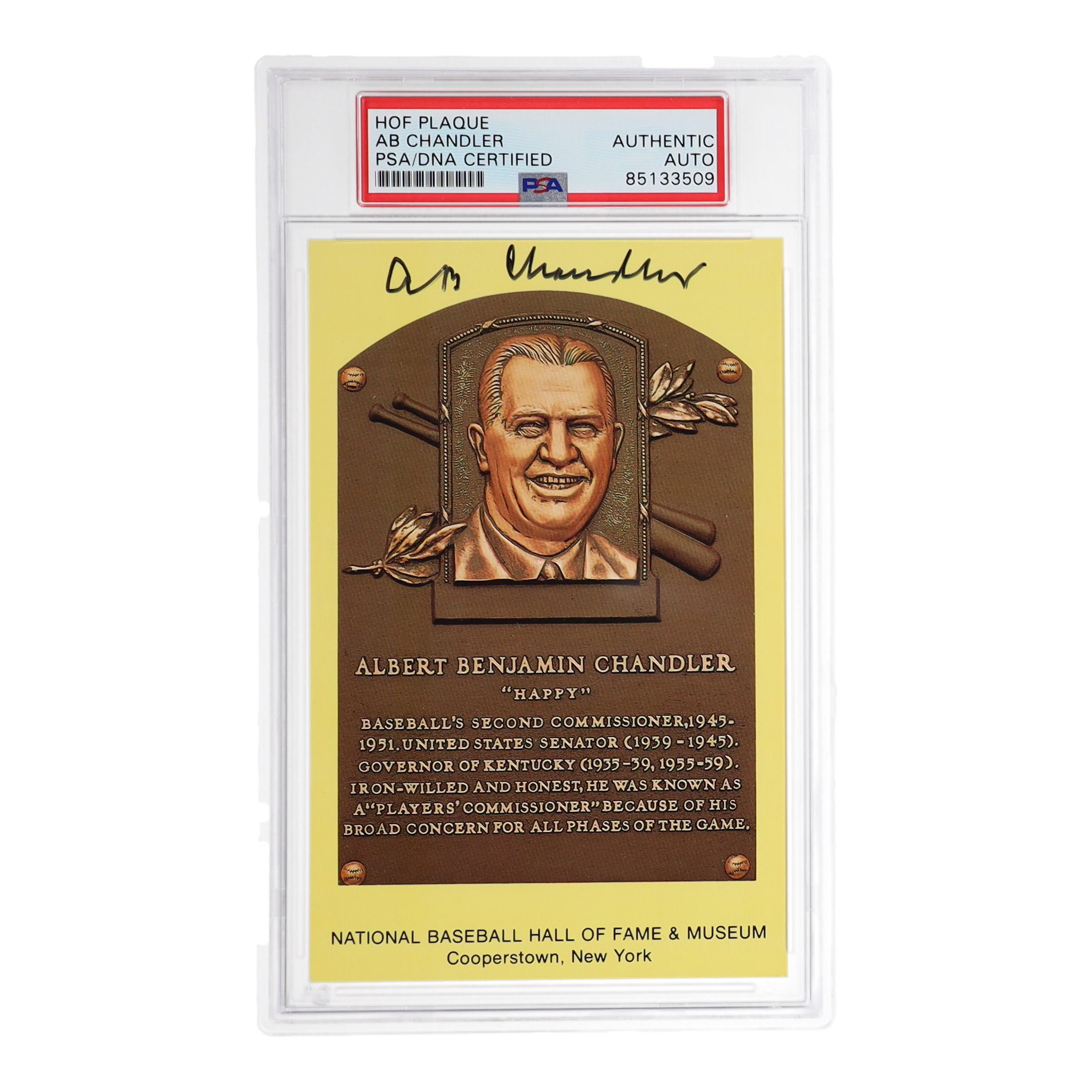 Happy Chandler Signed Hall of Fame Plaque Postcard (PSA) | Pristine Auction