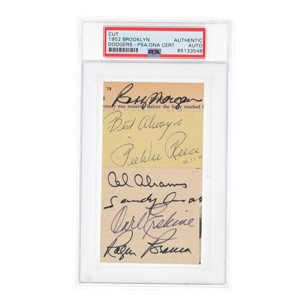 1952 Dodgers Cut Signed by (6) with Pee Wee Reese, Bobby Morgan, Cal ...