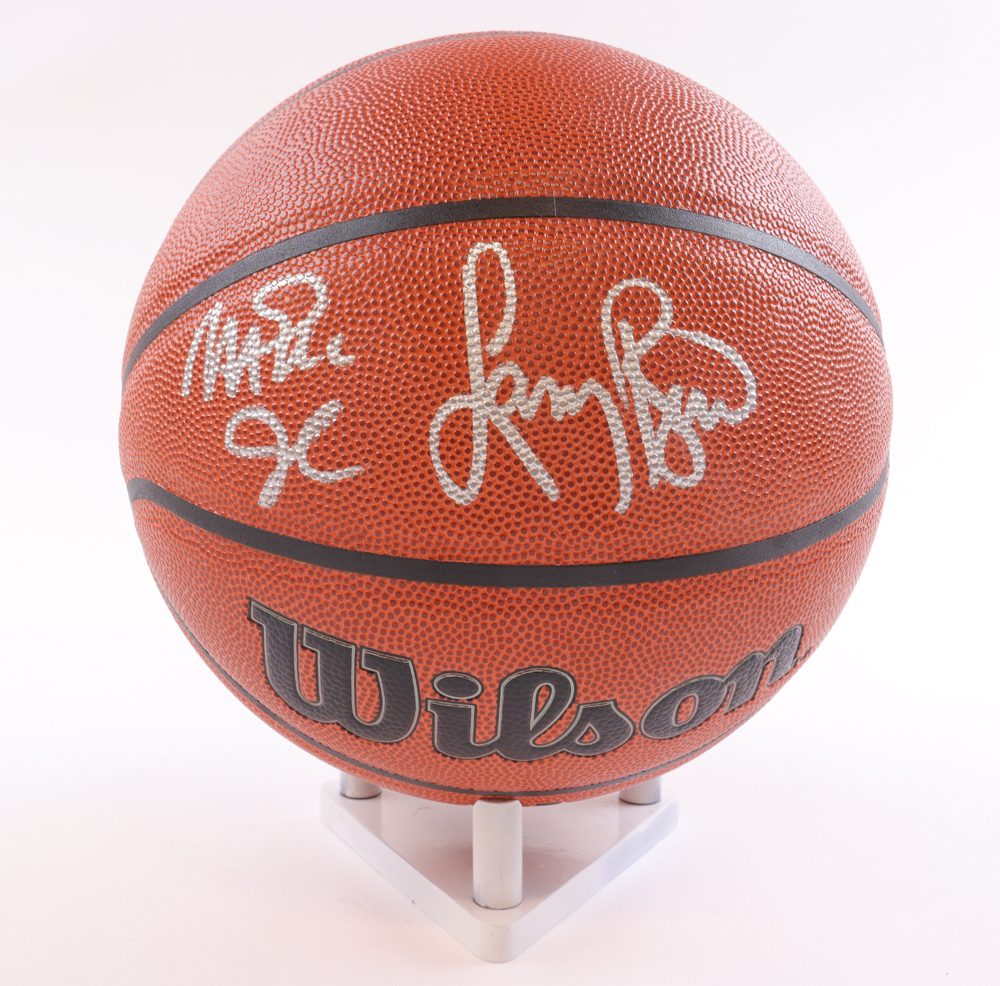 Larry Bird & Magic Johnson Signed NBA Basketball With Display Stand (PSA & Beckett) | Pristine ...