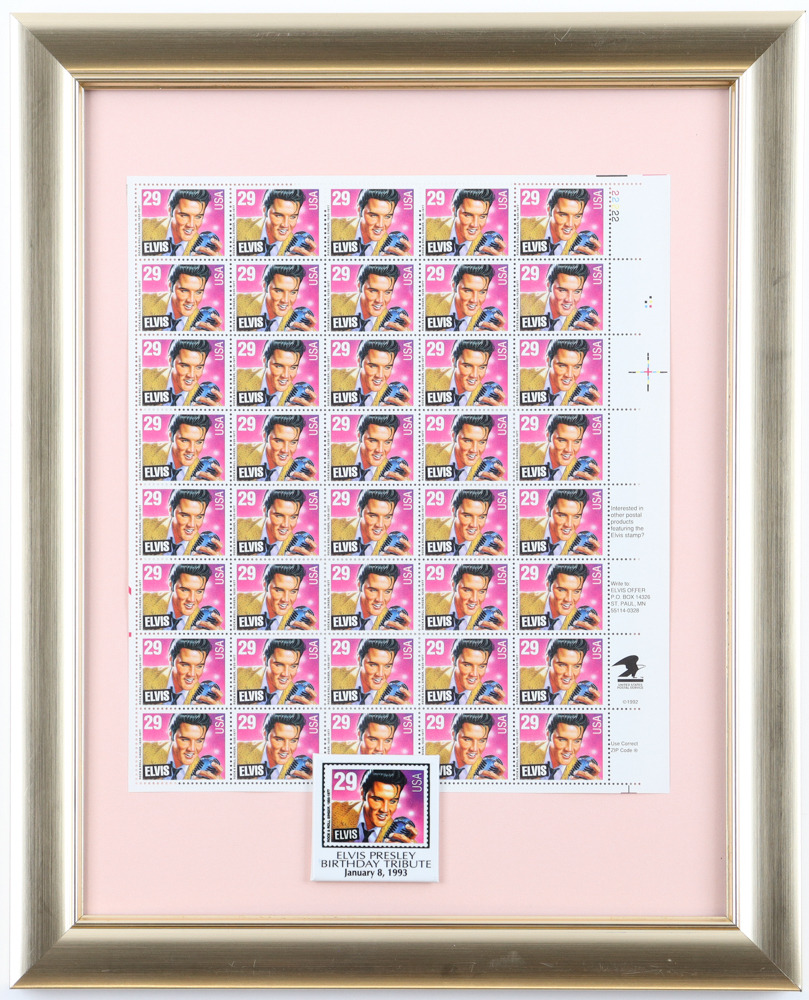 Elvis Presley Custom Framed Uncut Stamp Sheet Display With 1993 Vintage ...