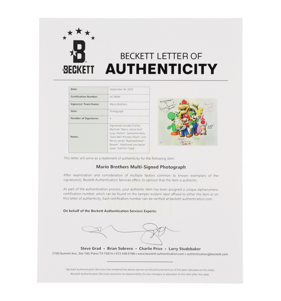 Samantha Kelly, Kenny James & Charles Martinet Signed "Super Mario ...