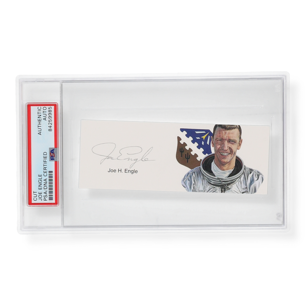 Joe Engle Signed 2x5 Cut with Portrait (PSA) | Pristine Auction