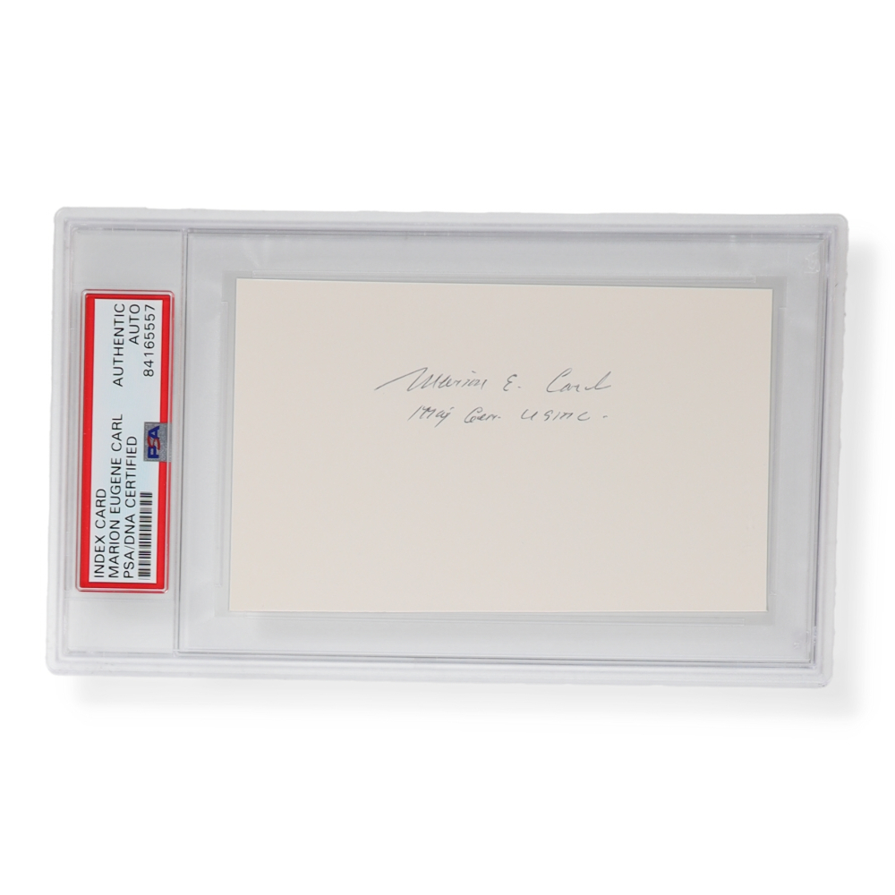 Marion Eugene Carl Signed 3x5 Index Card Inscribed "Maj Gen. USMC" (PSA ...