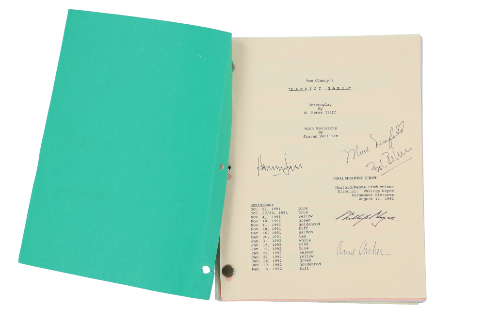 "Patriot Games" Script Cast-Signed by (5) with Harrison Ford, Anne ...