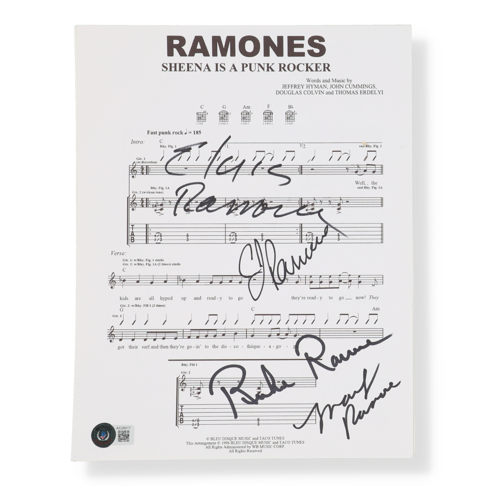 The Ramones "Sheena is a Punk Rocker" 8x10 Music Sheet Photo Band ...