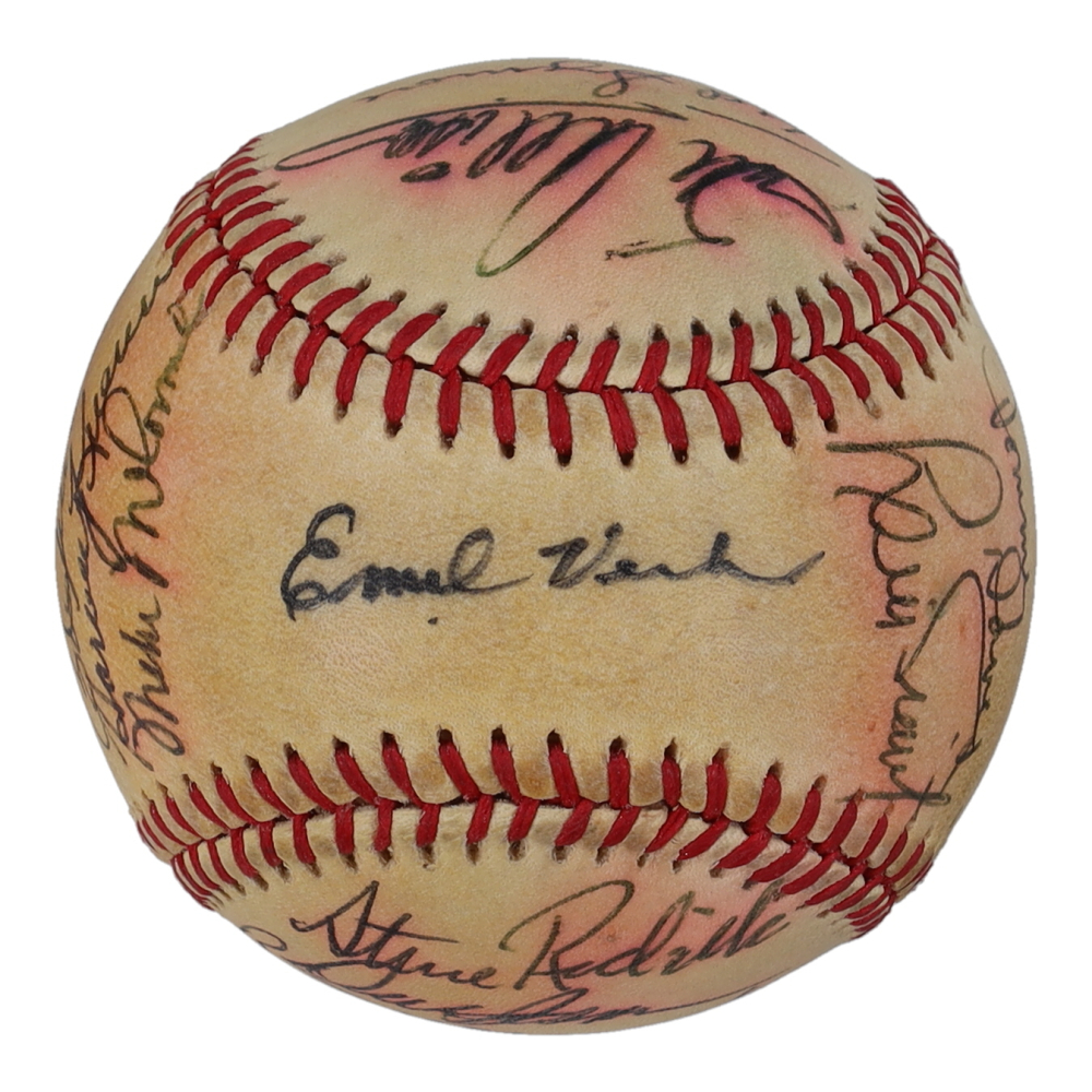 MLB Hall of Fame OAL Baseball Signed by (17) with Ernie Banks, Bill ...