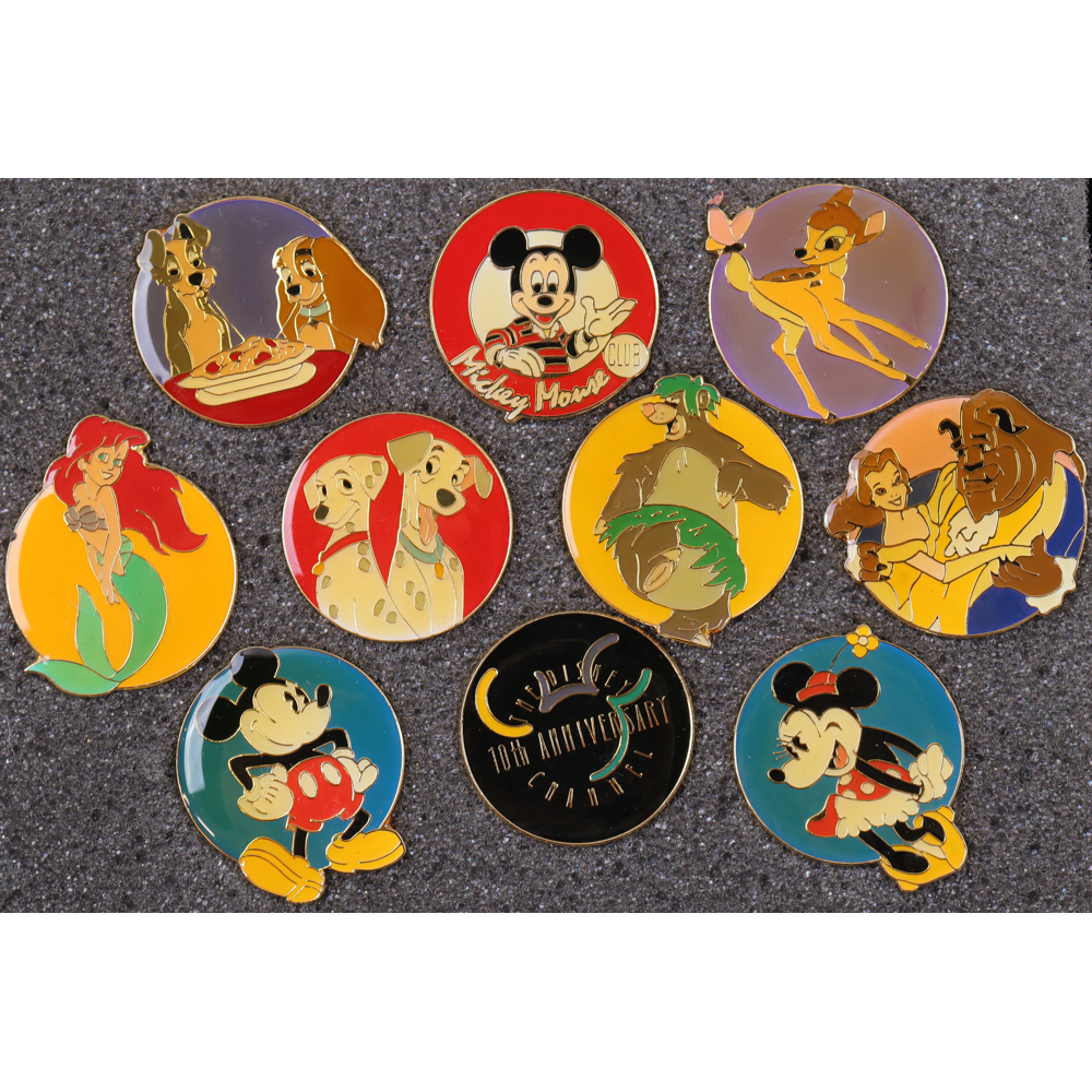 Vintage Disney Channel 10th Anniversary Set of (10) Pin Set With Mickey ...