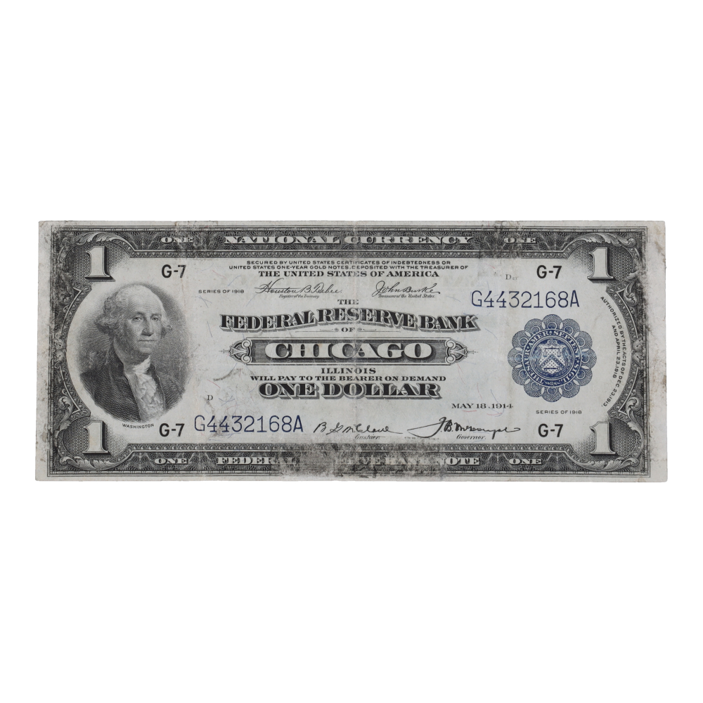 1913 $1 One Dollar Blue Seal Federal Reserve Bank Note of Chicago ...