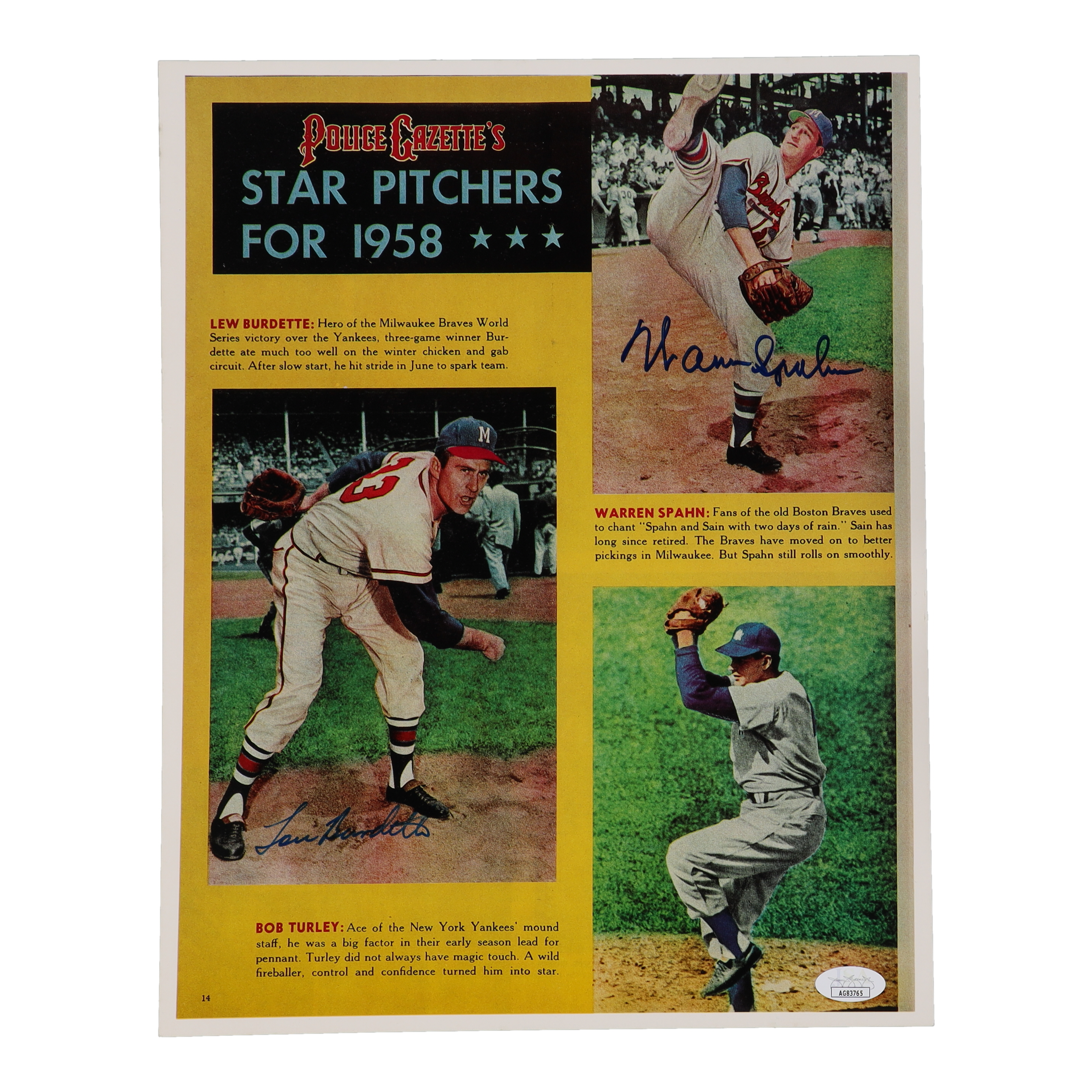 Lew Burdette & Warren Spahn Signed 11x14 Print (JSA) | Pristine Auction