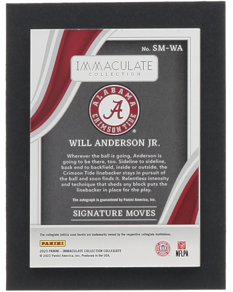 Will Anderson Jr. 2023 Immaculate Collection Collegiate Signature Moves ...