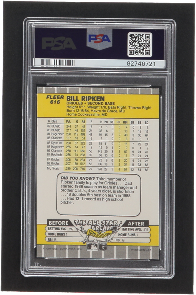 Bill Ripken 1989 Fleer #616A / F*** Face Written on Knob of Bat (PSA 9 ...