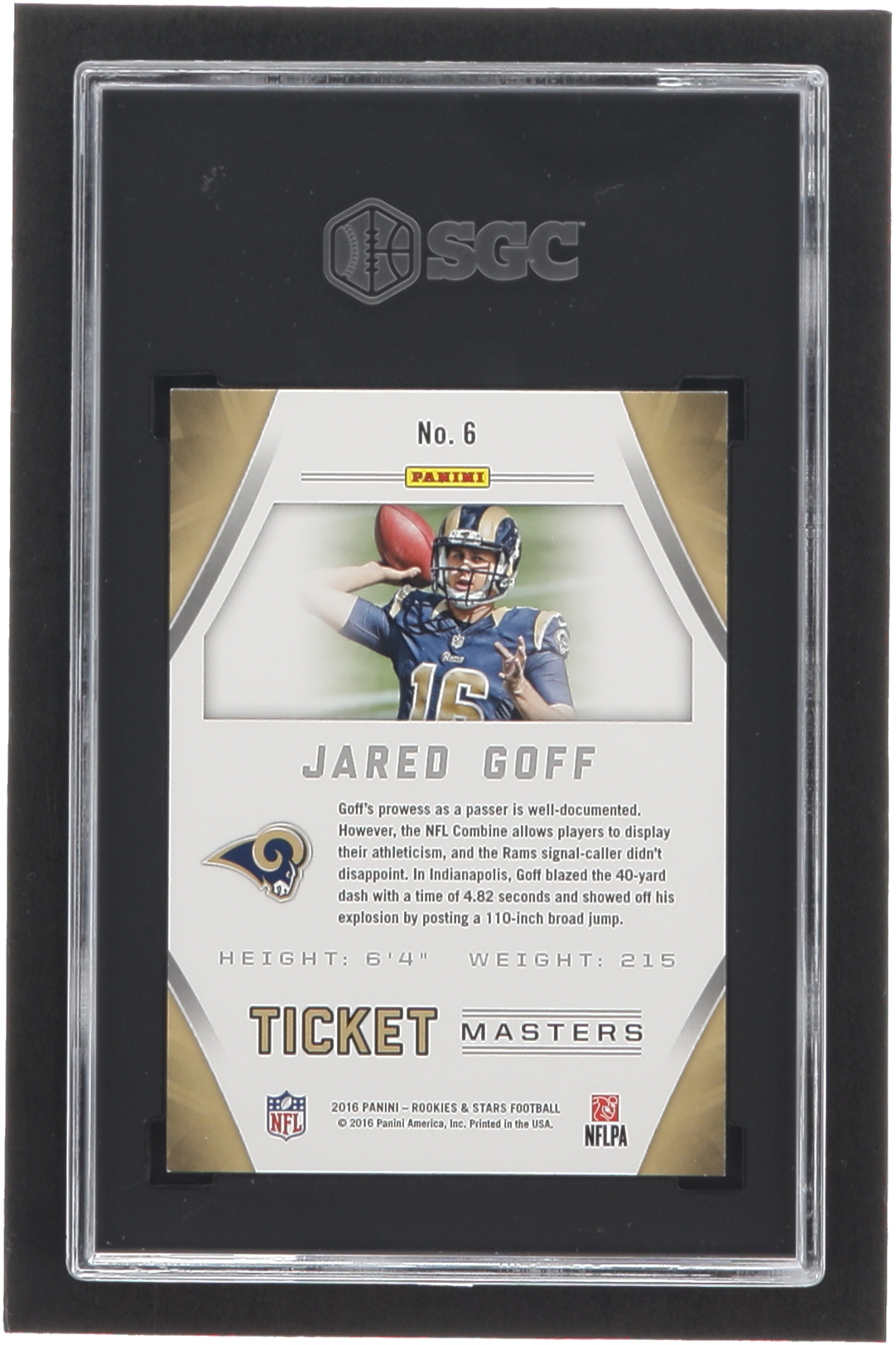 Jared Goff 2016 Rookies and Stars Ticket Masters #6 RC (SGC 9.5 ...