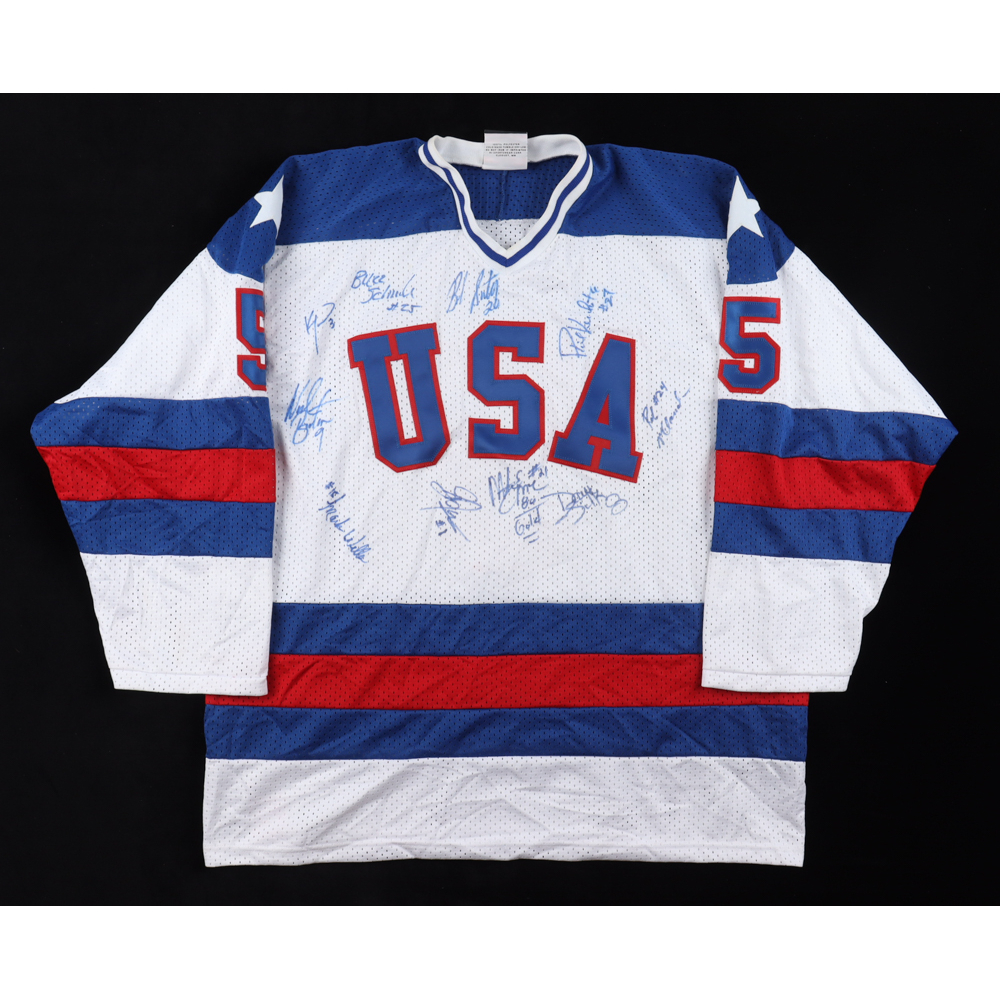 1980 Team USA Hockey "Miracle on Ice" Jersey Signed by (10) with Mike Eruzione, Ken Morrow, Mark ...