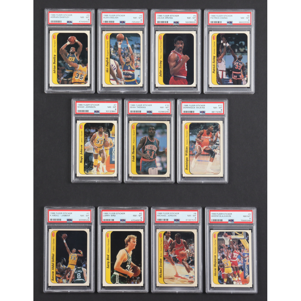 1986-87 Fleer Stickers Basketball Complete Set of (11) Cards ALL Graded ...