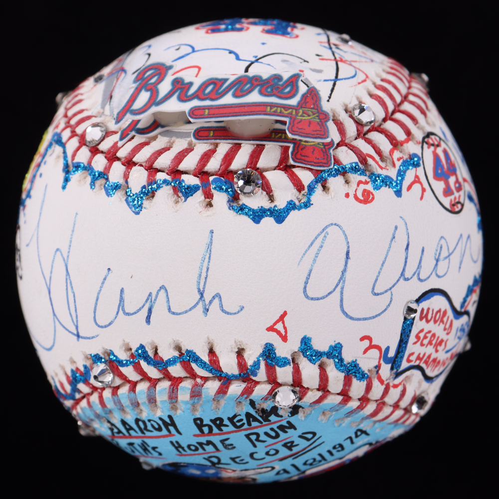 Hank Aaron Signed Baseball Hand-Painted by Renowned Pop Artist Charles ...