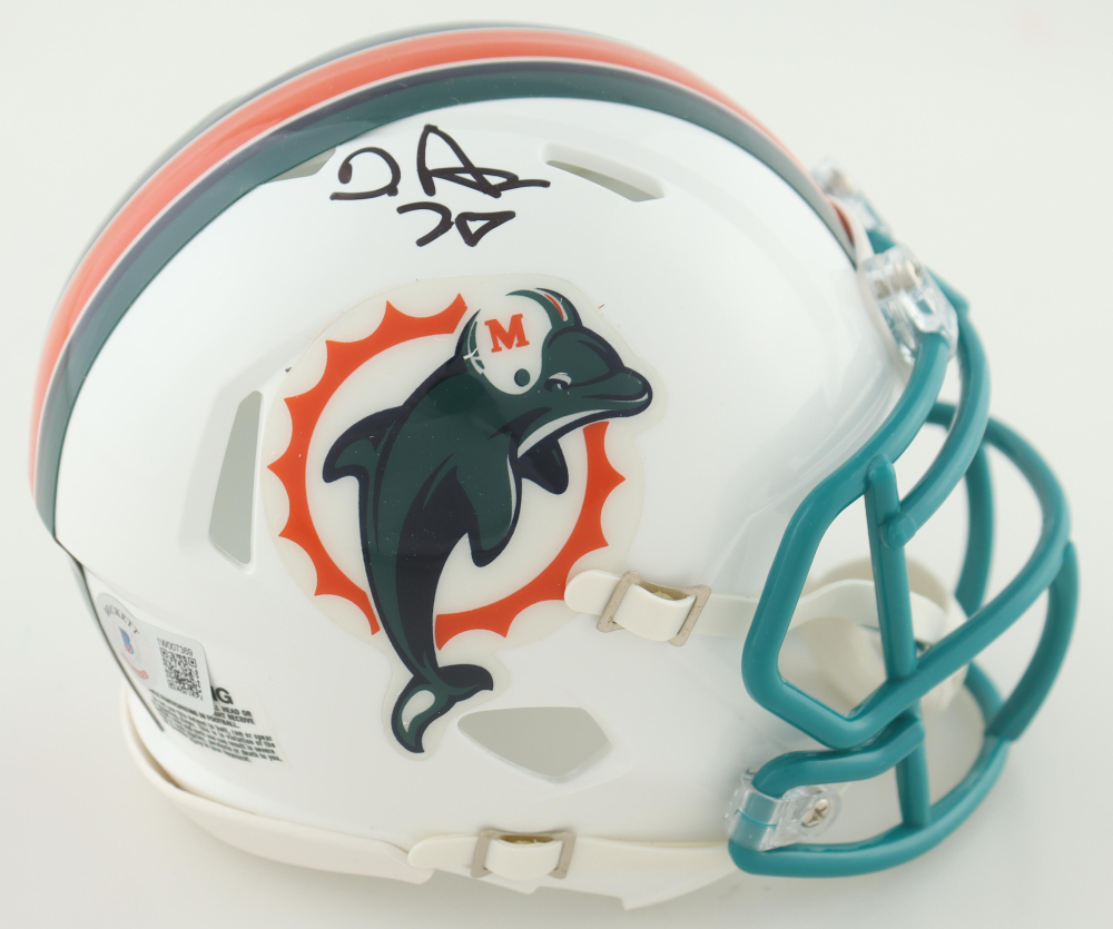 De’Von Achane Signed Dolphins Throwback Speed Mini Helmet (Beckett ...