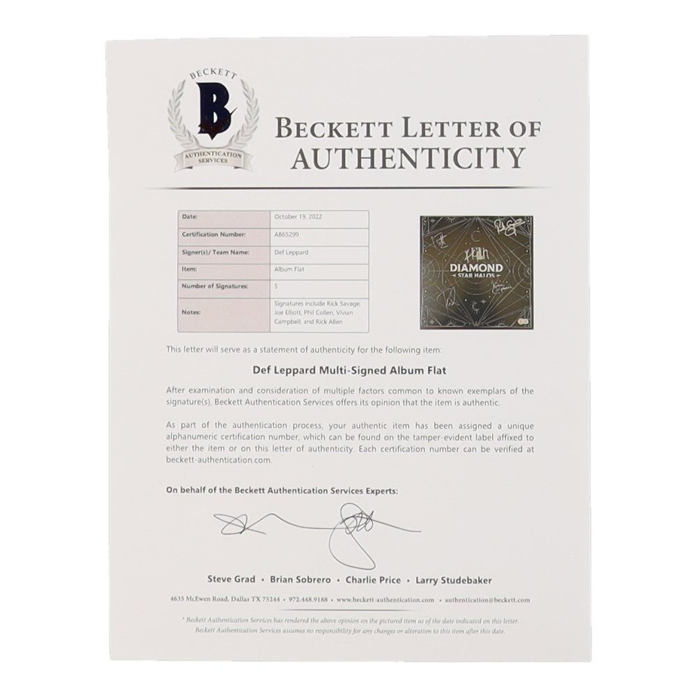 Def Leppard Signed "Diamond Star Halos" Album Flat (Beckett) | Pristine ...