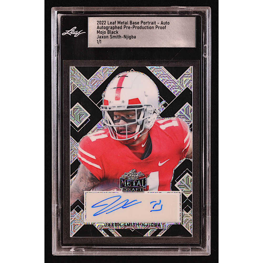 Jaxon-Smith Njigba 2022 Leaf Metal Base Portrait Autograph Black Mojo ...